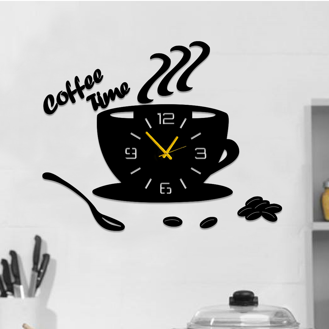 Coffee Cup-Shaped Wall Clock 3D new Wooden Wall Clock Modern Kitchen H ...